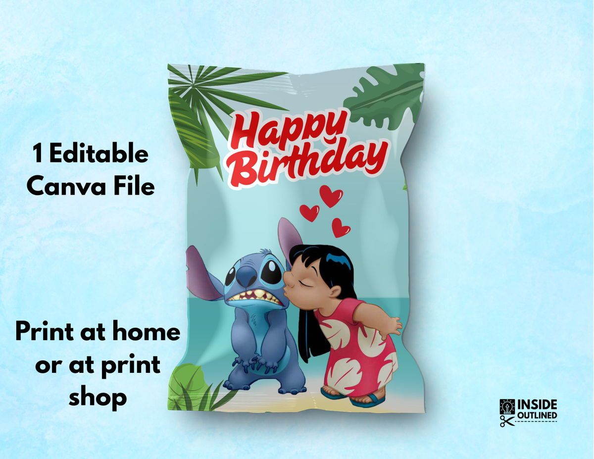 Personalized Lilo and Stitch Chip Bag Template – Editable in Canva | D ...